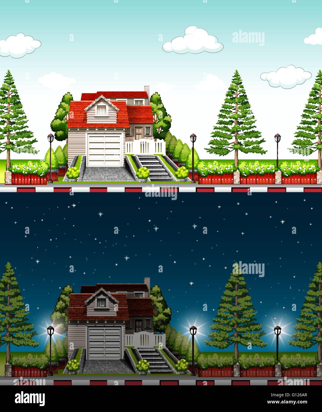 Private house at day time and night time illustration Stock Vector ...