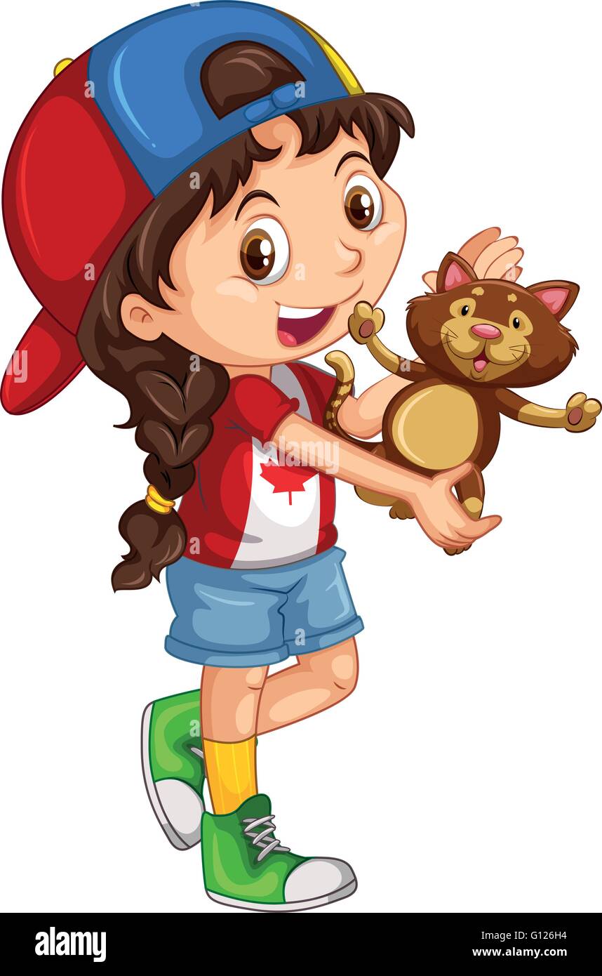 Girl hugging a little cat illustration Stock Vector Image & Art - Alamy