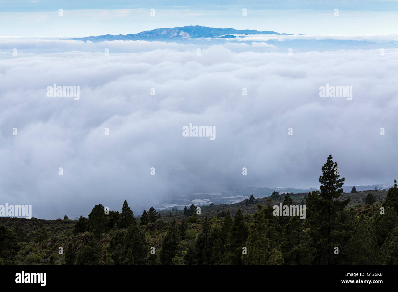 Cloud inversion layer between Tenerife and La Gomera viewed from above ...