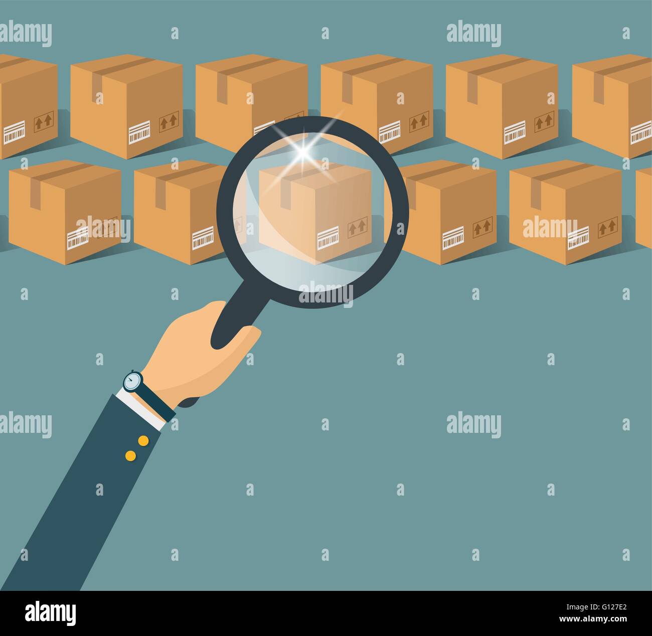 hand with magnifying glass looking for a box to carry mail Stock Vector ...