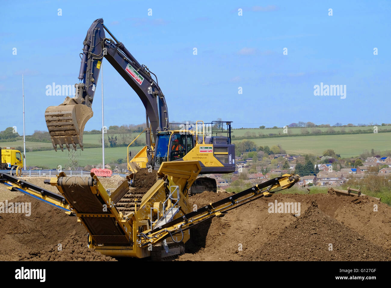 Heavy plant machinery being used on construction of Grantham southern ...