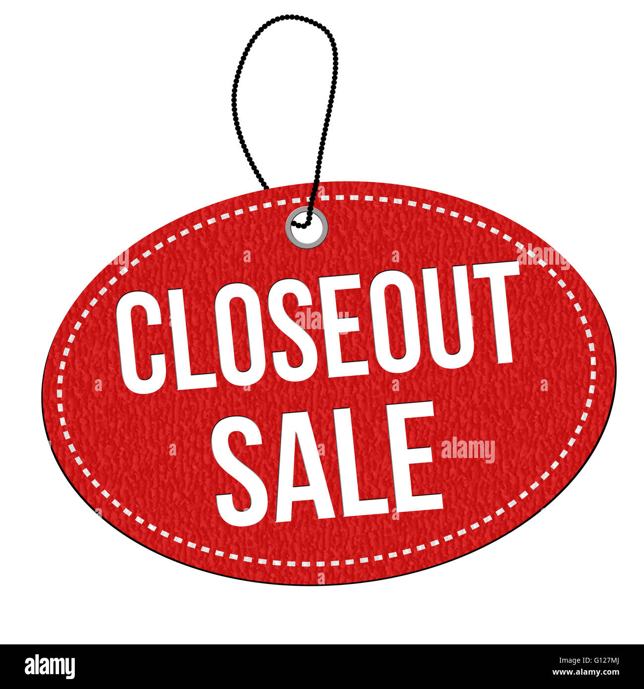 Closeout sale red leather label or price tag on white background ...