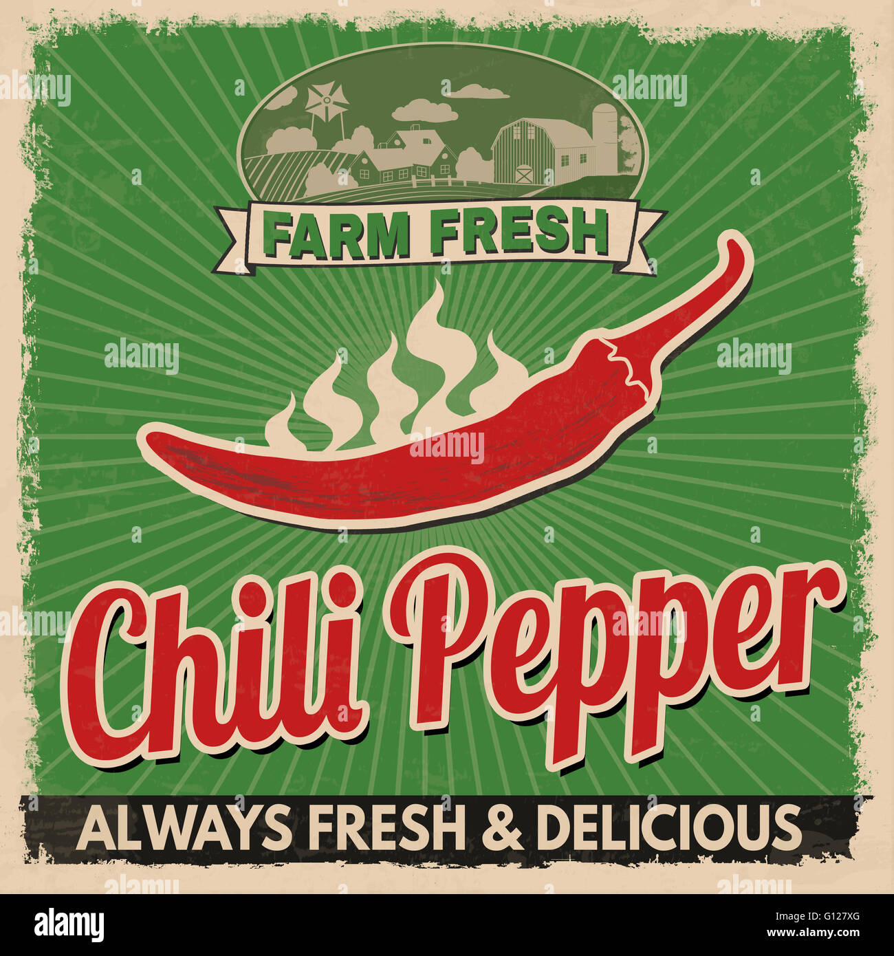 Chili pepper vintage grunge retro advertising poster, vector ...