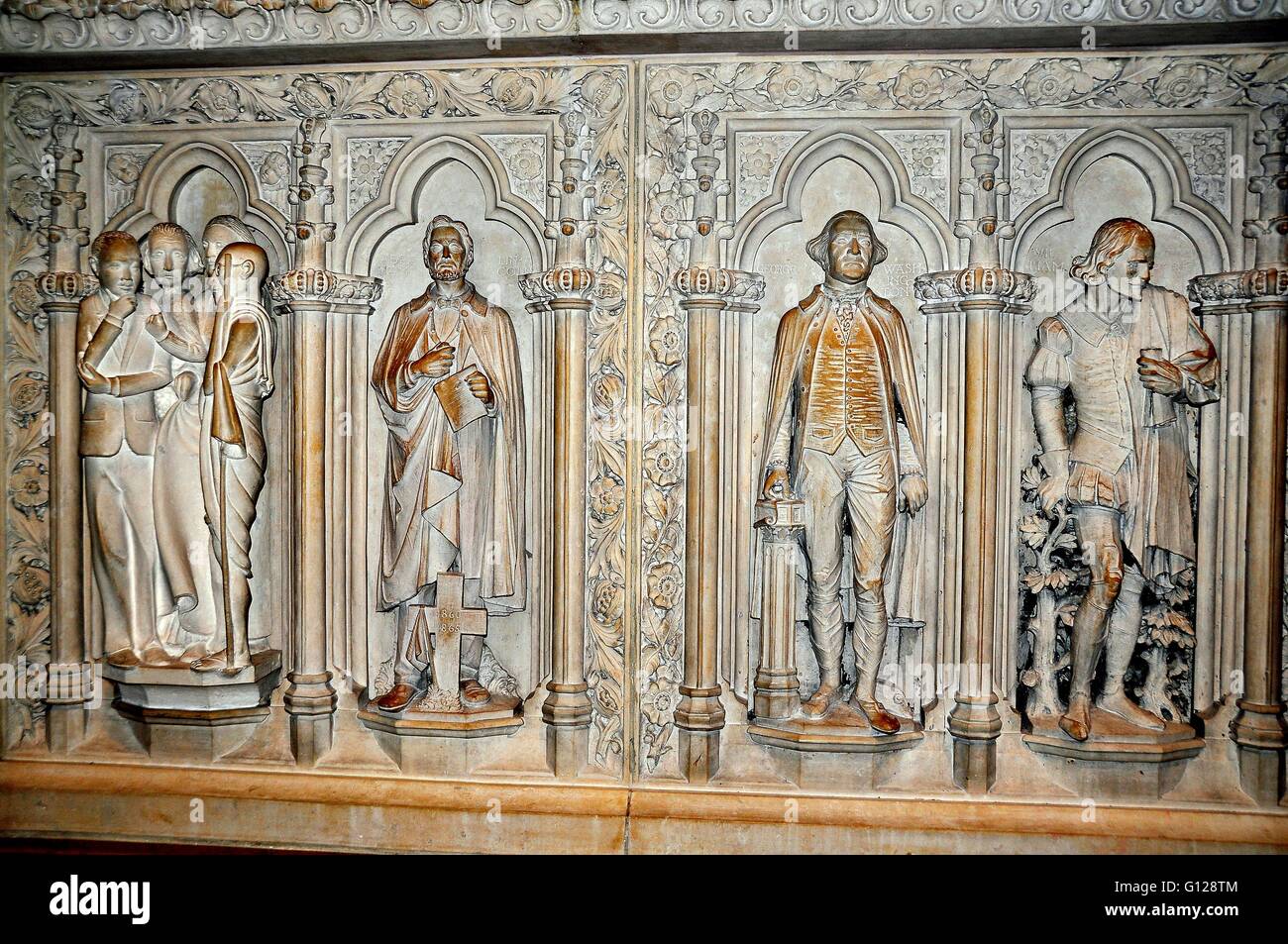 New York City: Renaissance carved altar depicting famous Americans at ...
