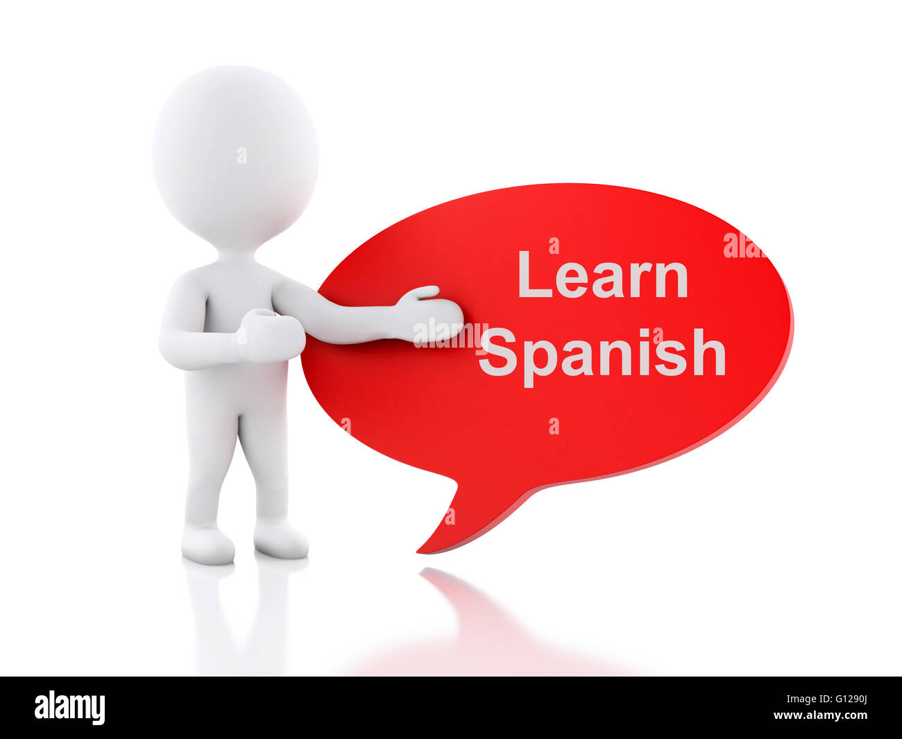 3d renderer image. White people with speech bubble that says Learn ...