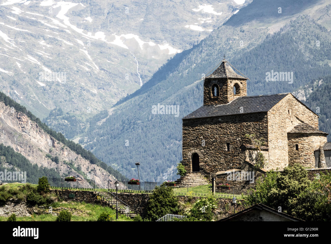 The Medieval church of Sant Cristòfol d'Anyós, Anyos, Andorra Stock ...