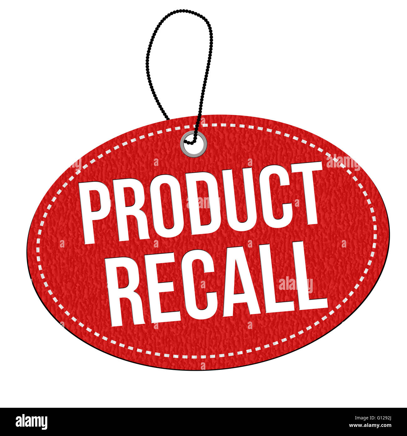 Product recall red leather label or price tag on white background ...