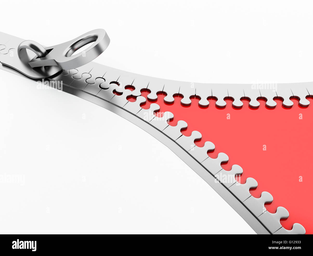 3d renderer image. Zipper open with red. Isolated white background ...