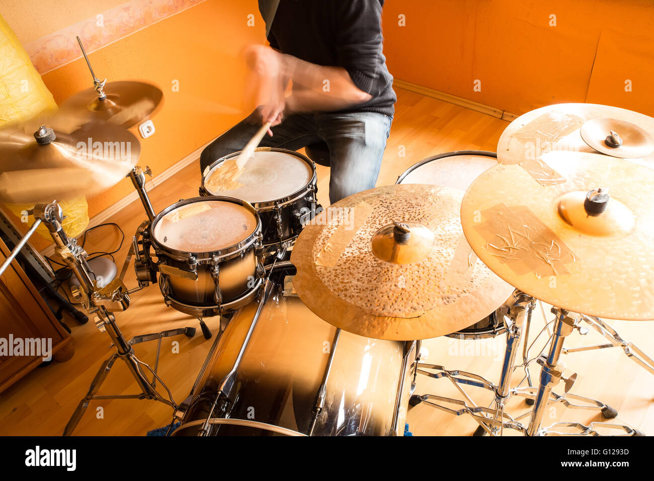 A drummer performing on his Drumset Stock Photo - Alamy