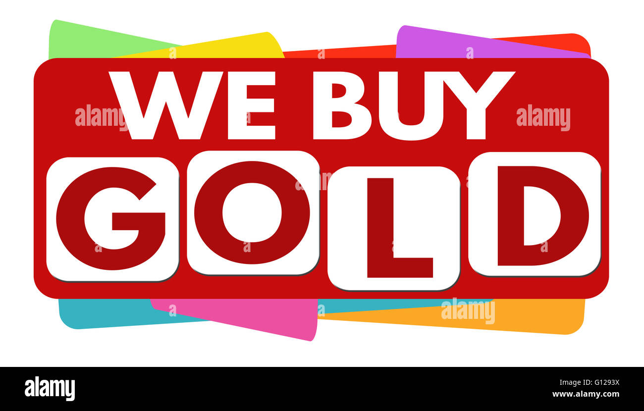 We buy gold banner or label for business promotion on white background ...