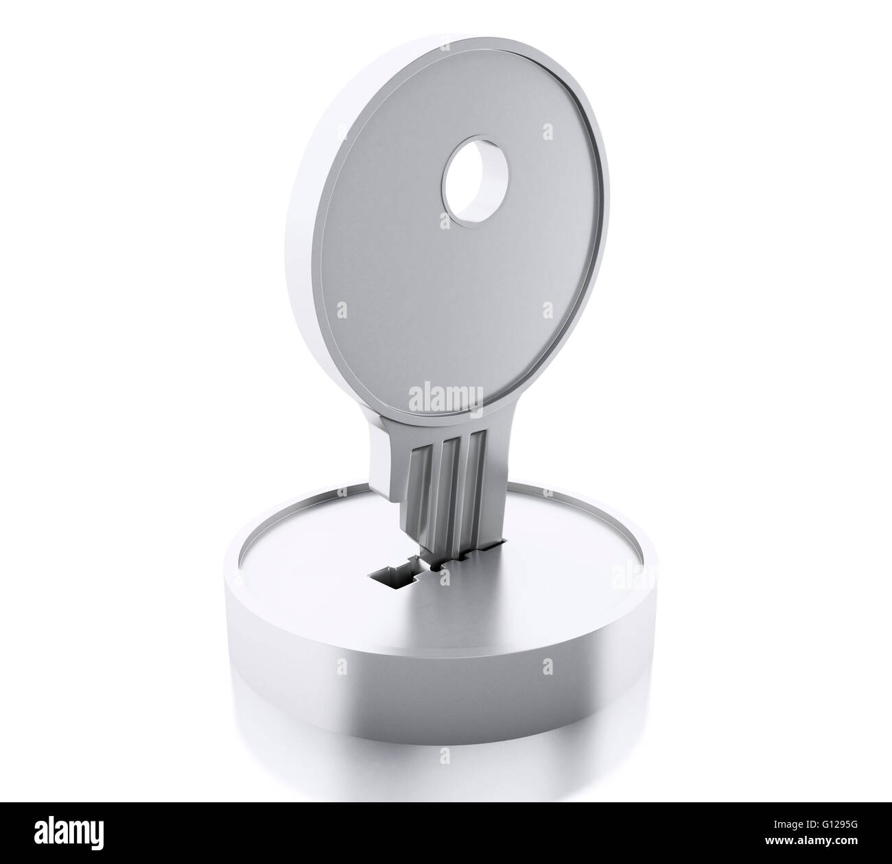 3d renderer image. Key in keyhole. Security concept. Isolated white ...