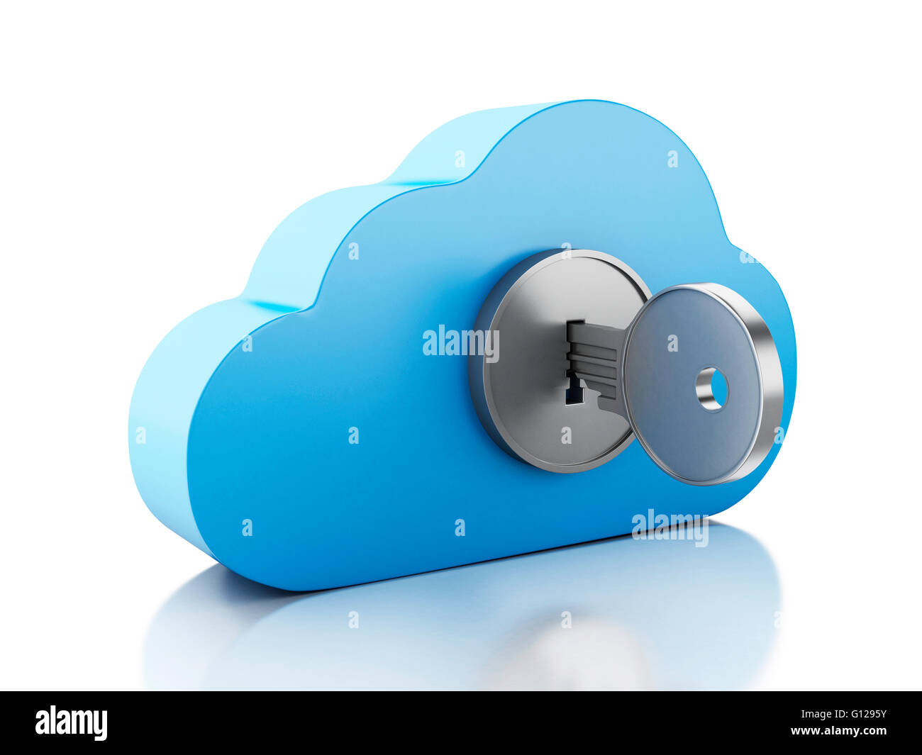 3d renderer image. Cloud locked by key. Cloud computing concept ...