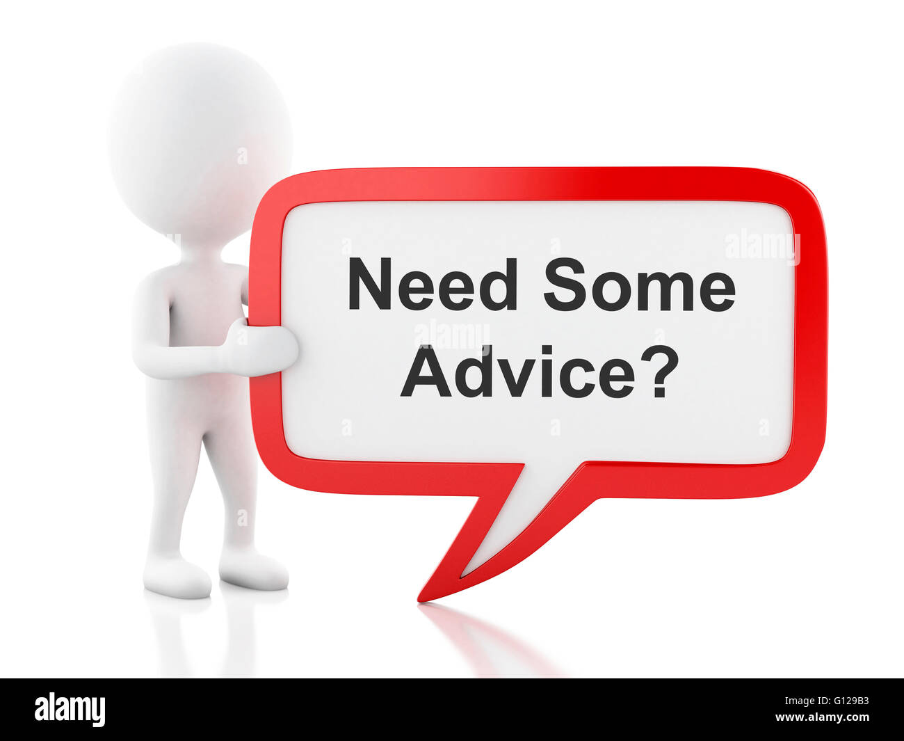 3d renderer image. White people with speech bubble that says Need Some ...