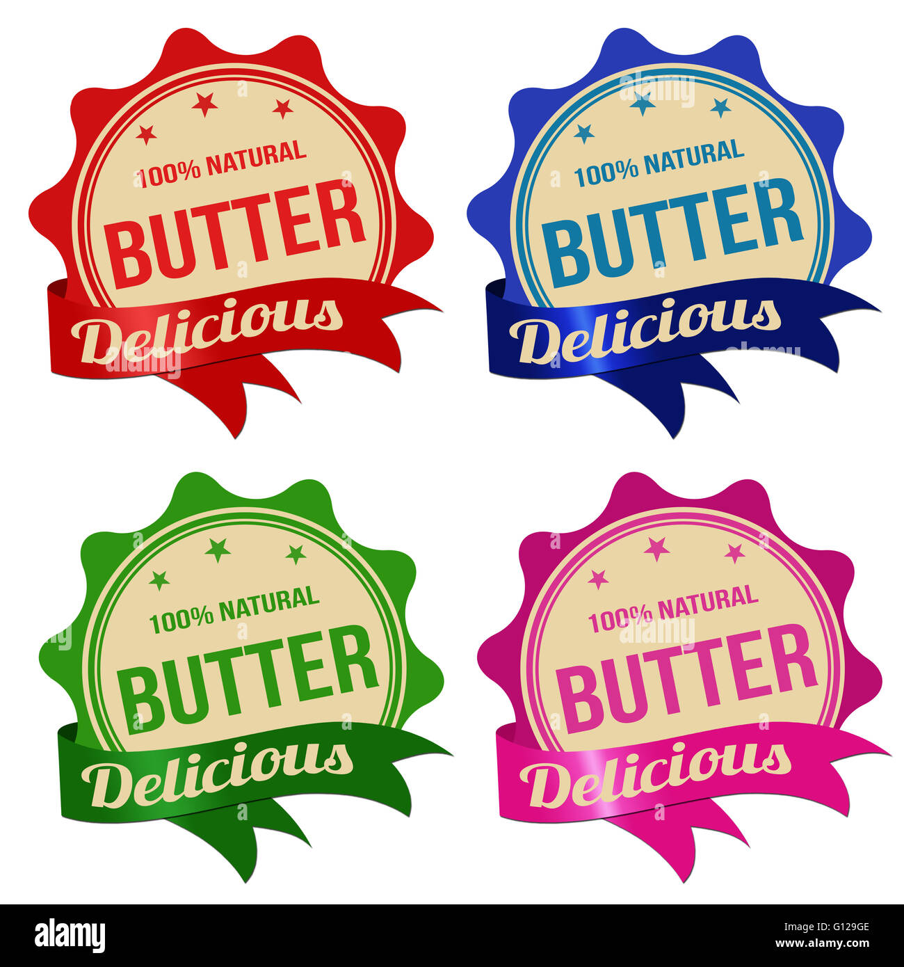 Promotional label, sticker or stamps for butter on white background ...