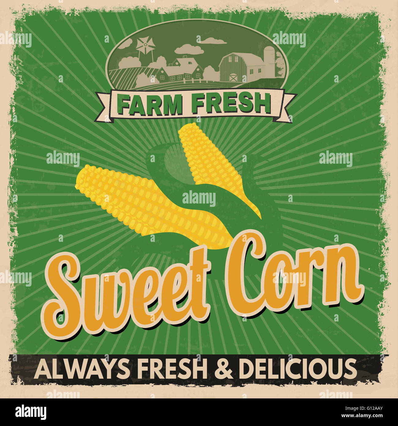 Sweet corn vintage grunge retro advertising poster, vector illustration ...