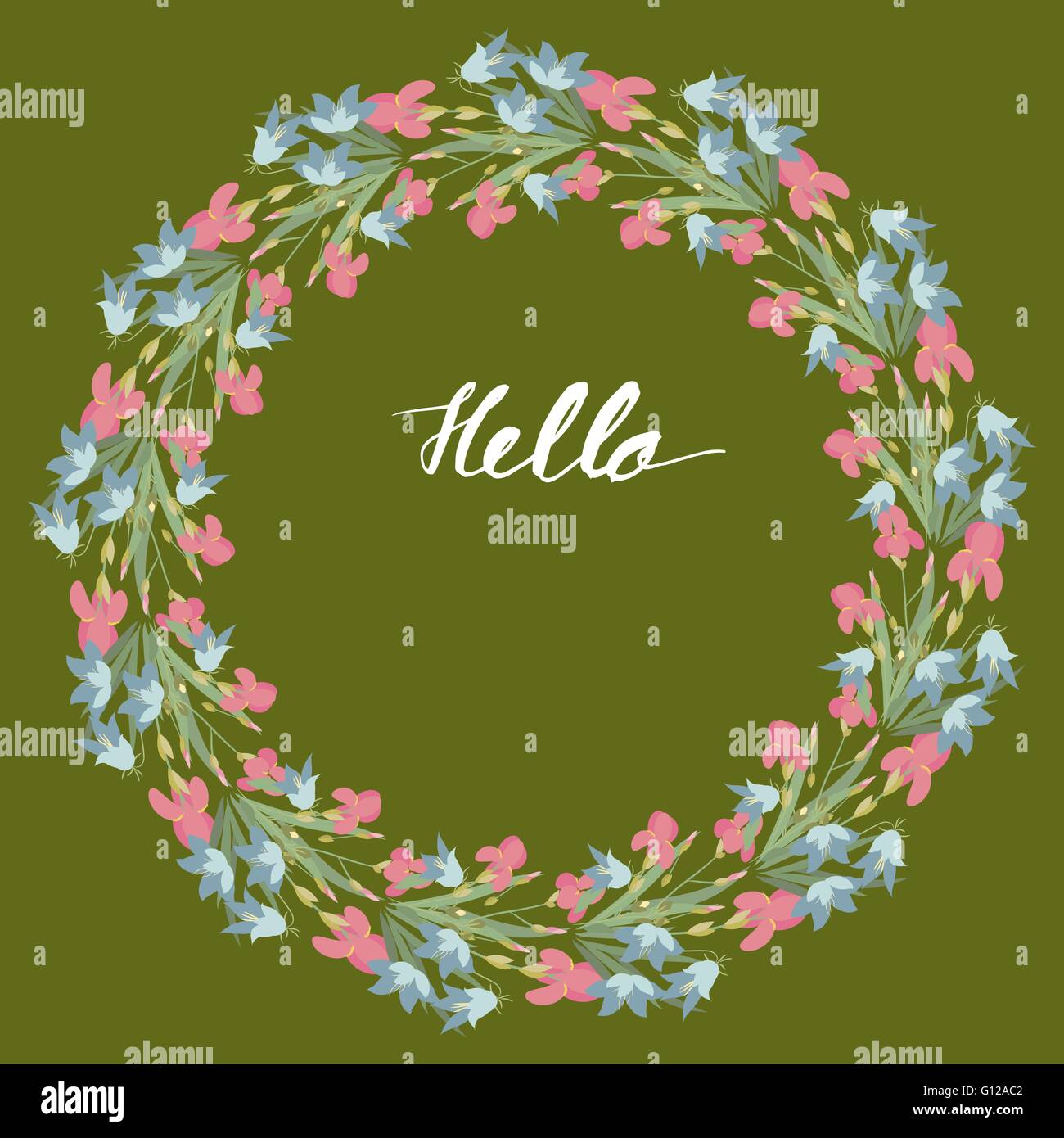 Floral Iris and bell flowers retro vintage background, vector ...