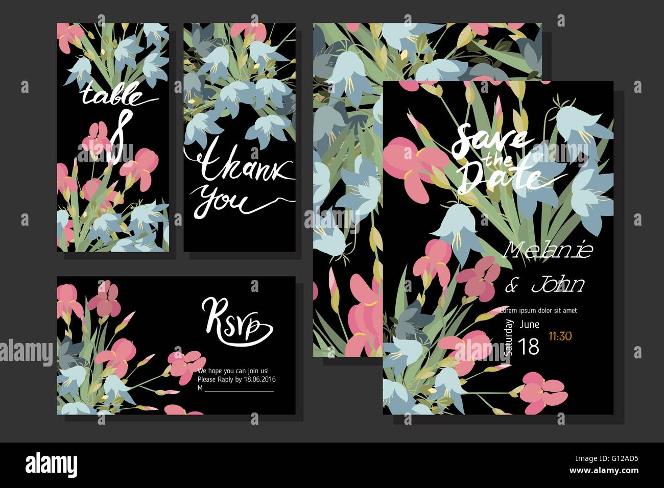 Floral Iris and bell flowers retro vintage background, vector ...