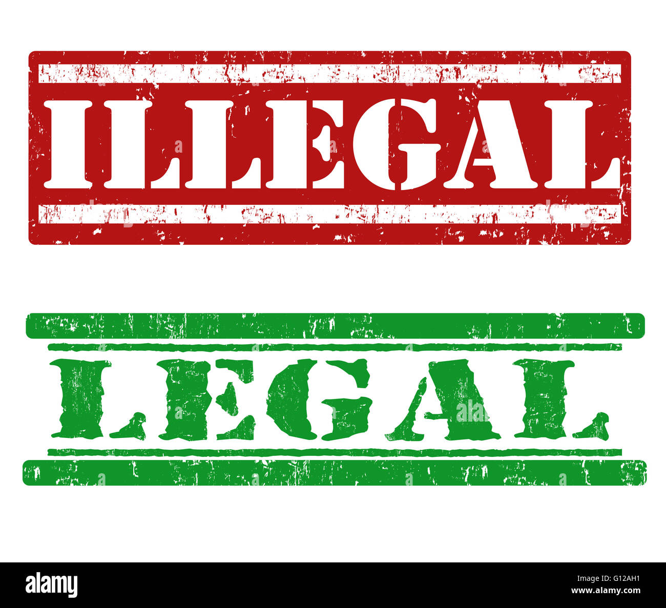 Illegal and legal grunge rubber stamps on white background, vector ...