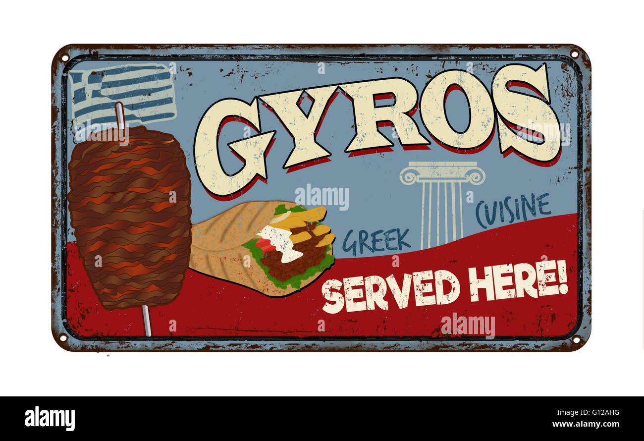 Gyros vintage rusty metal sign on a white background, vector ...