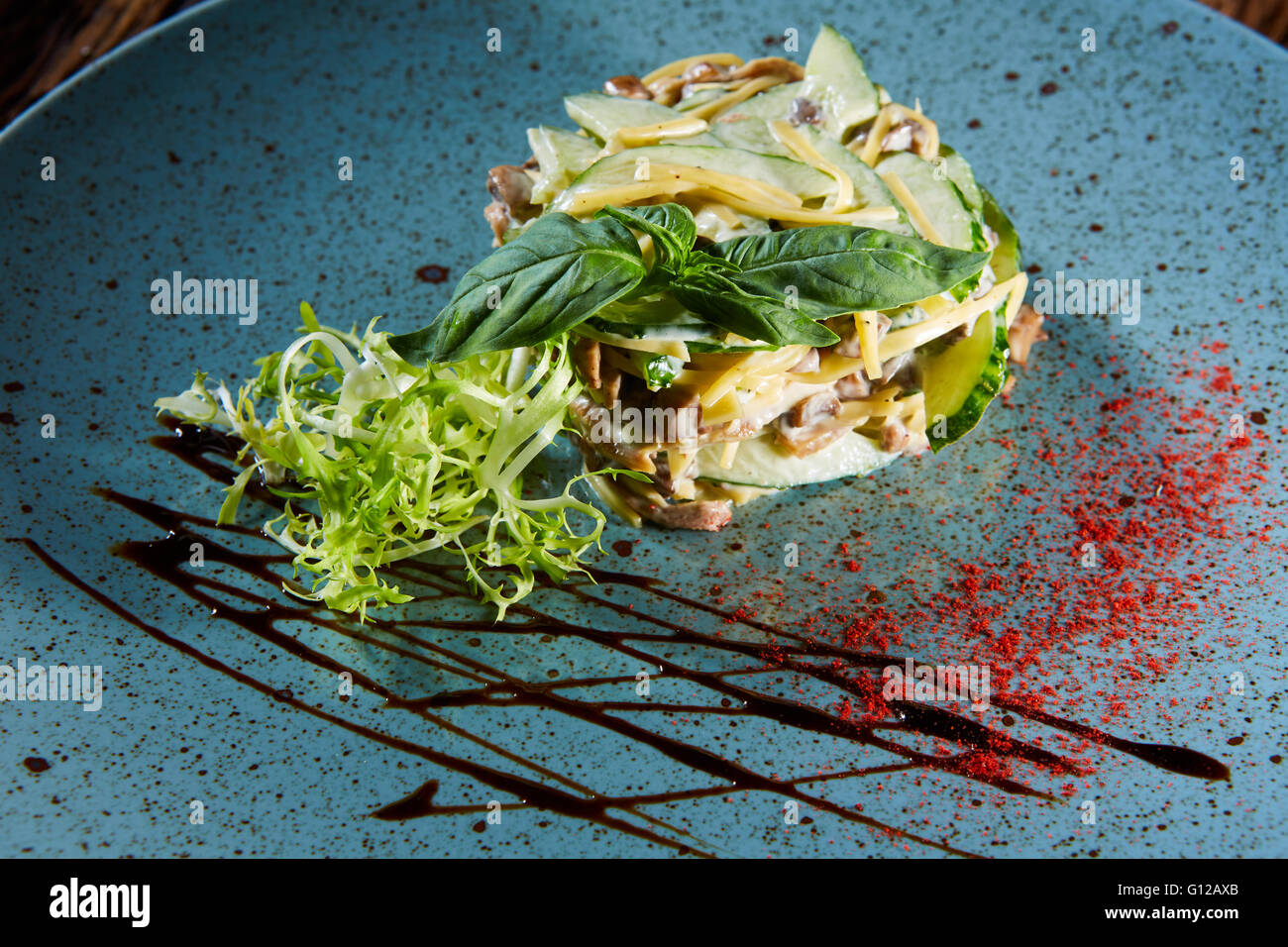 Beef Tongue Salad with Mushrooms, cucumbers and Pine Nut Dressing Stock ...
