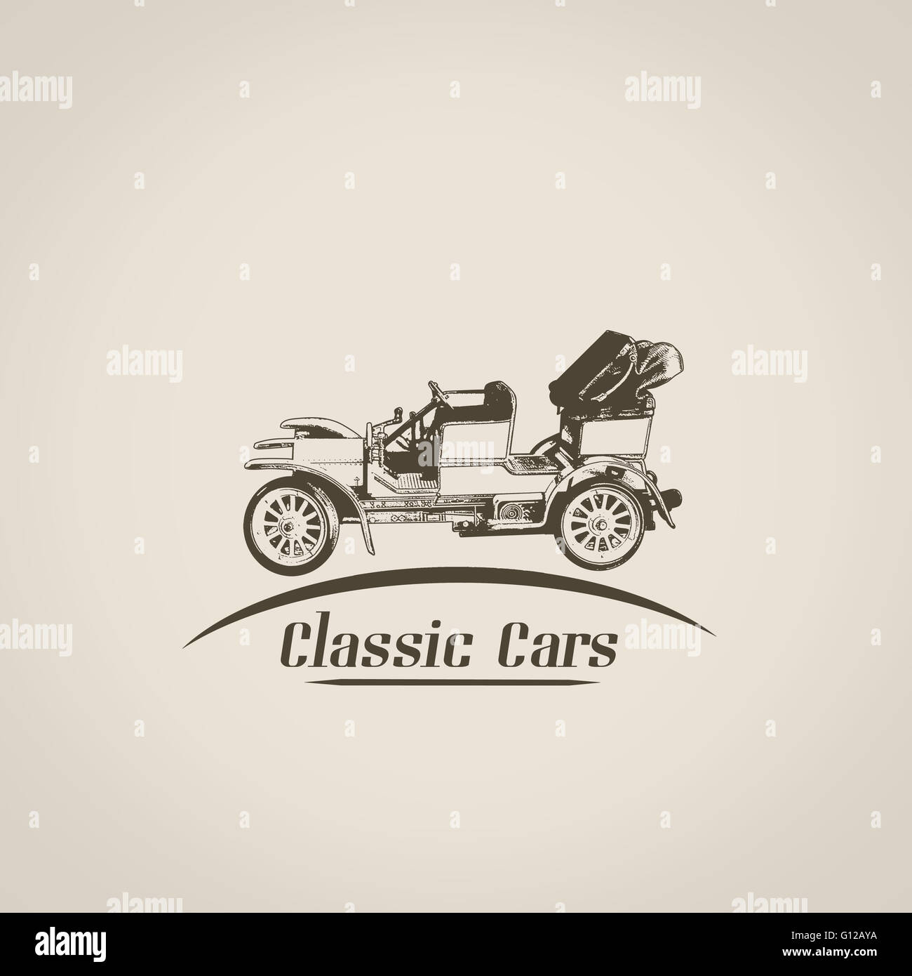 Classic cars in vintage style poster with car shape icon, vector ...