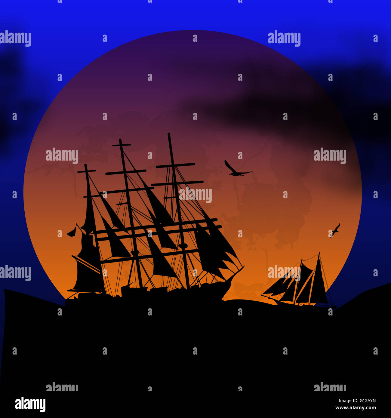 Ship on ocean in moonlight hi-res stock photography and images - Alamy