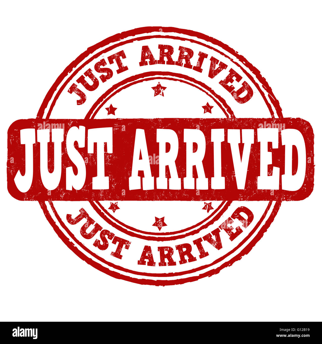 Just arrived grunge rubber stamp on white background, vector ...