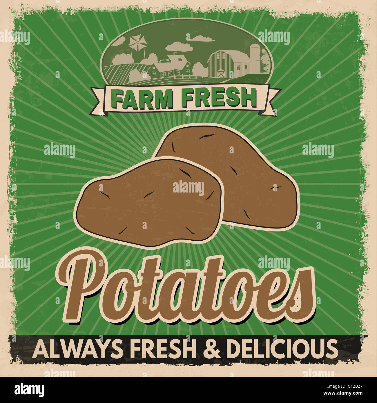 Potatoes vintage grunge retro advertising poster, vector illustration ...