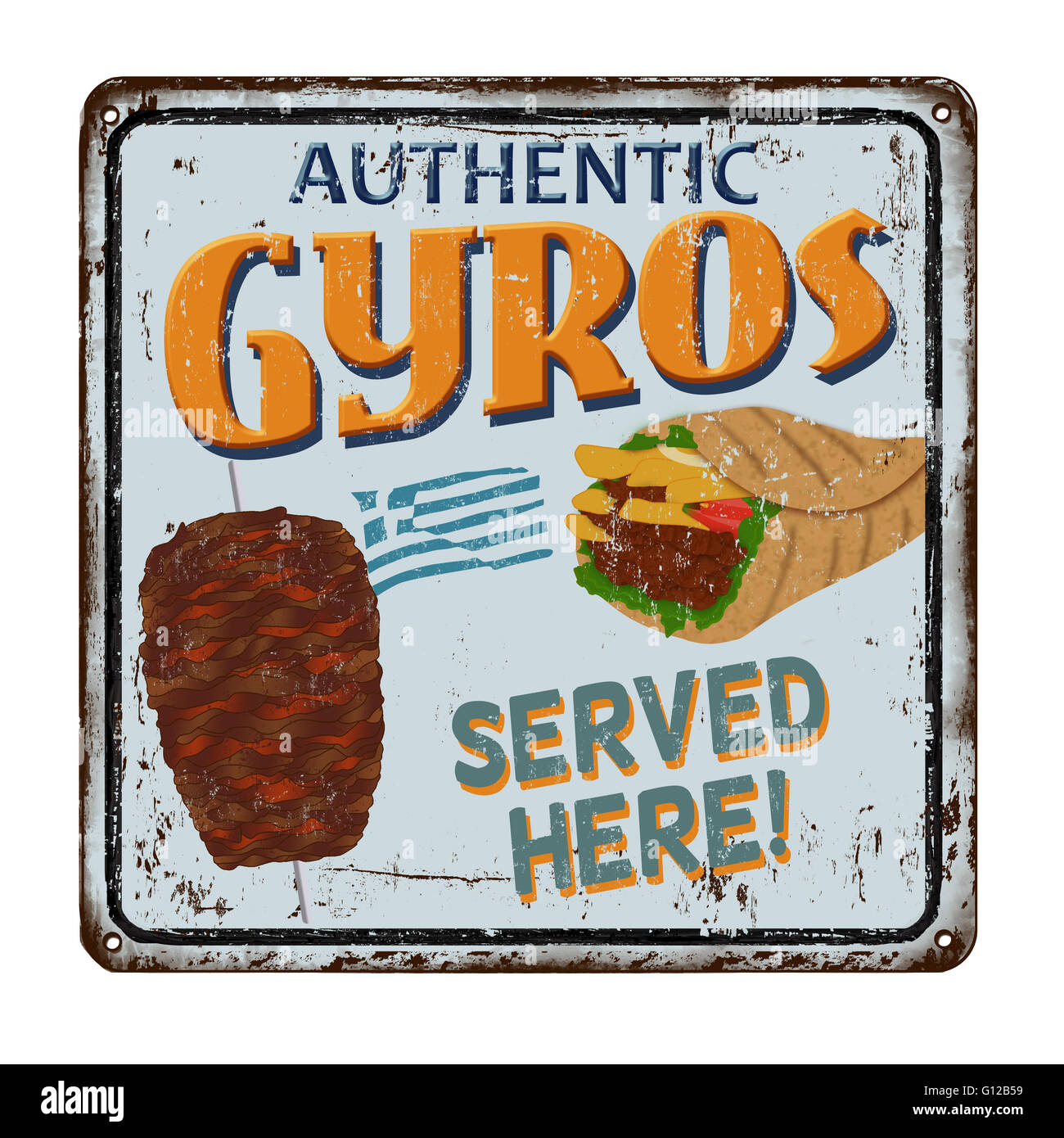 Gyros vintage rusty metal sign on a white background, vector ...