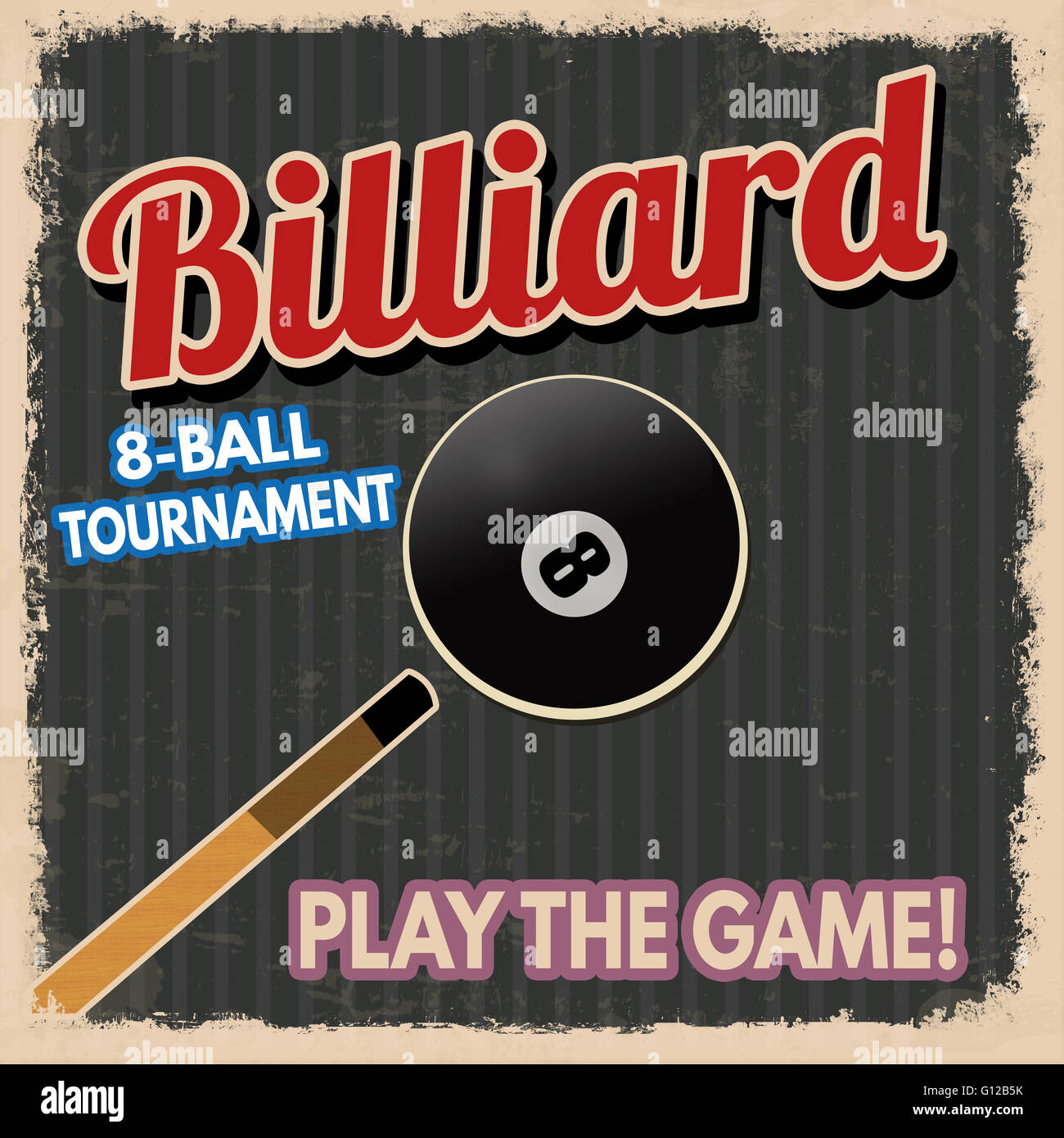 Billiard retro poster design template on dark background, vector ...