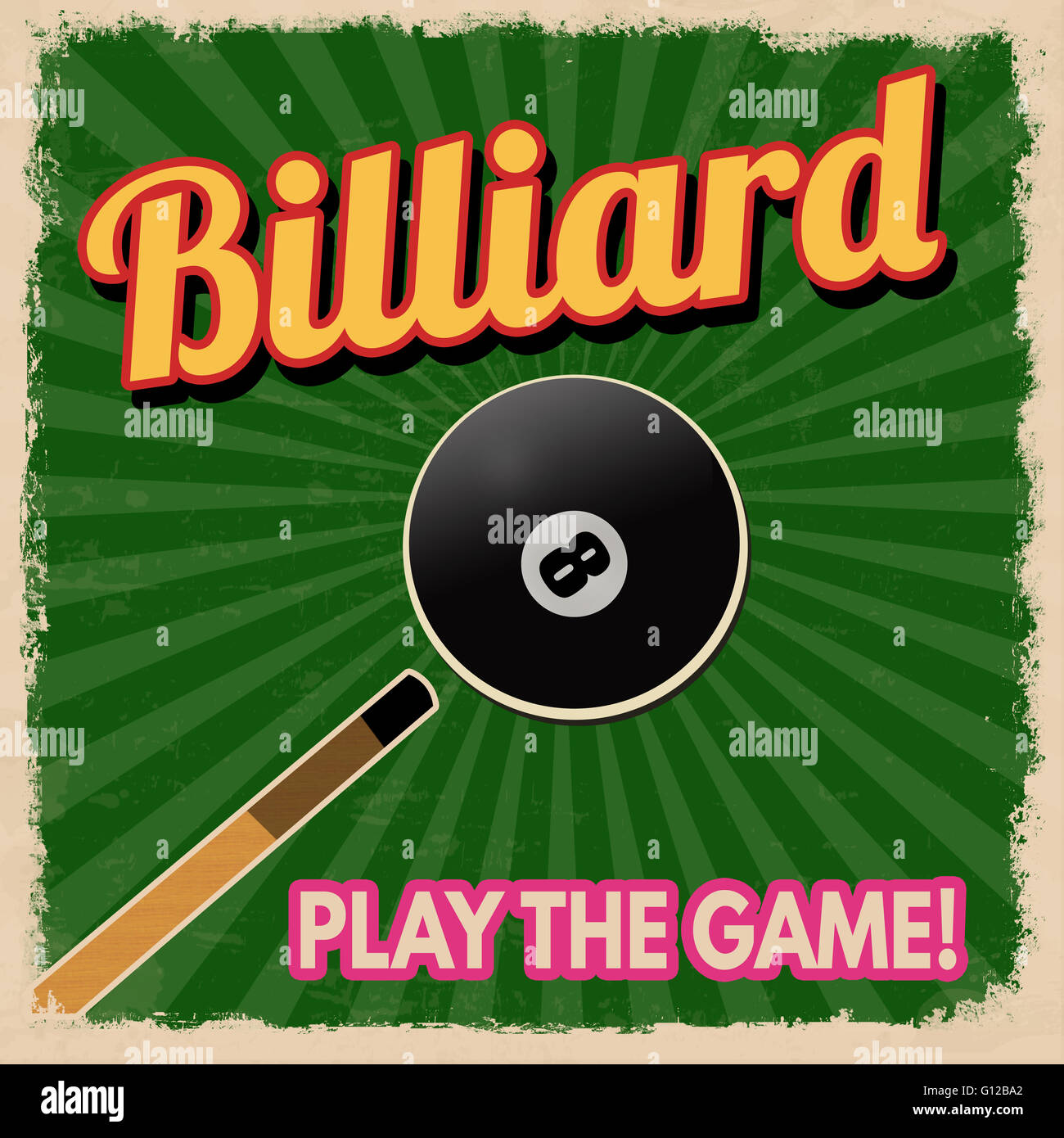 Billiard retro poster design template on dark background, vector ...