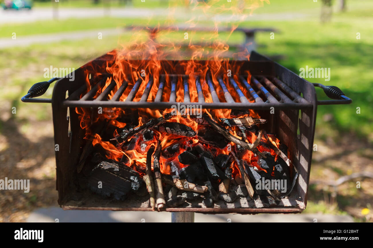 black burned charcoal bbq grid fire natural Stock Photo - Alamy