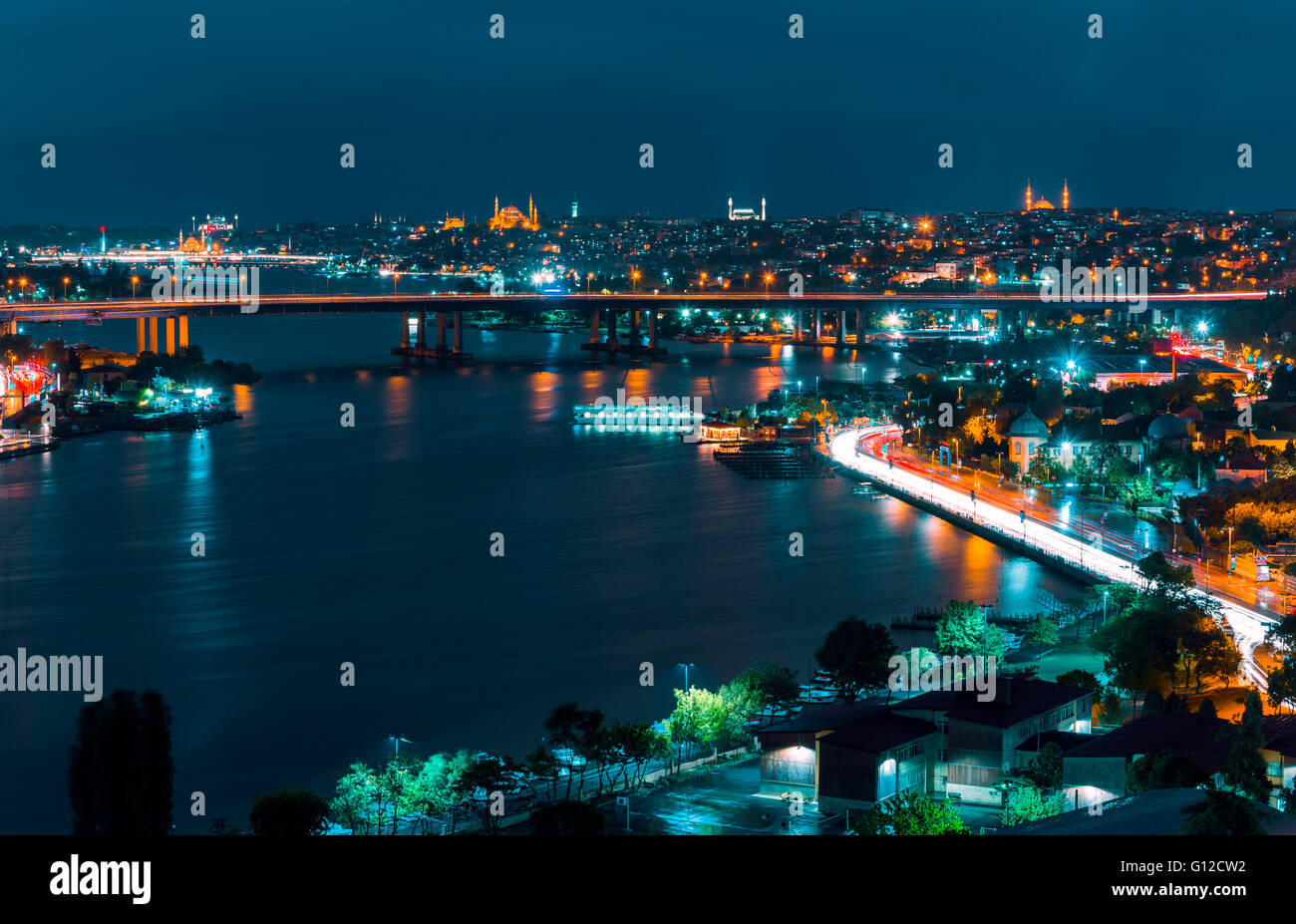 Halic bridge cityscape from Pierre loti hill. Istanbul Turkey Stock ...