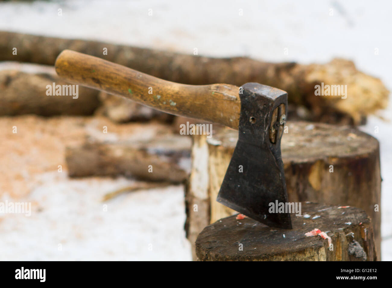 Cut log fire wood and axe . Renewable resource of a energy ...