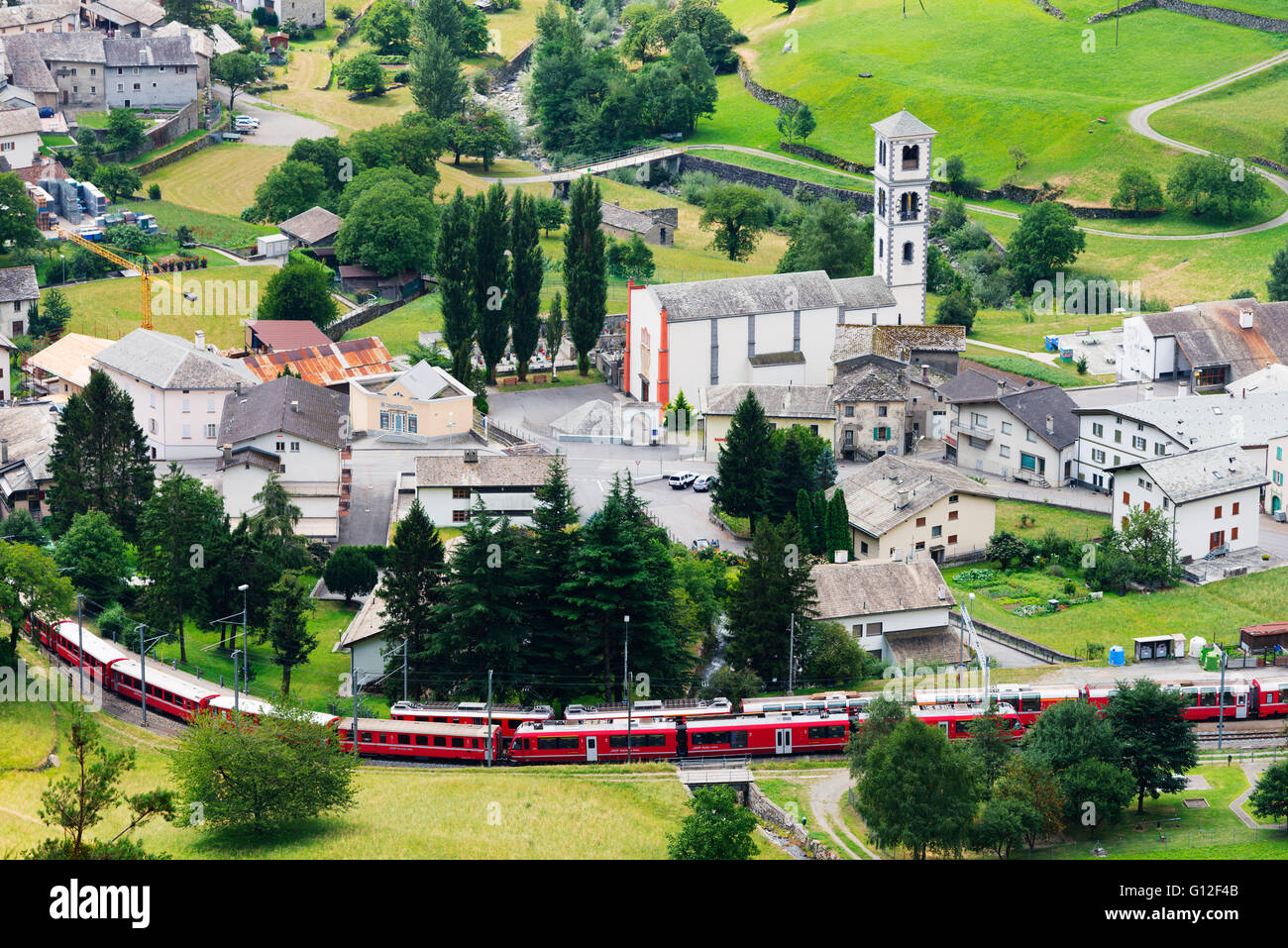 Europe, Switzerland, Graubunden, Val Poschiavo, Brusio, railway train ...