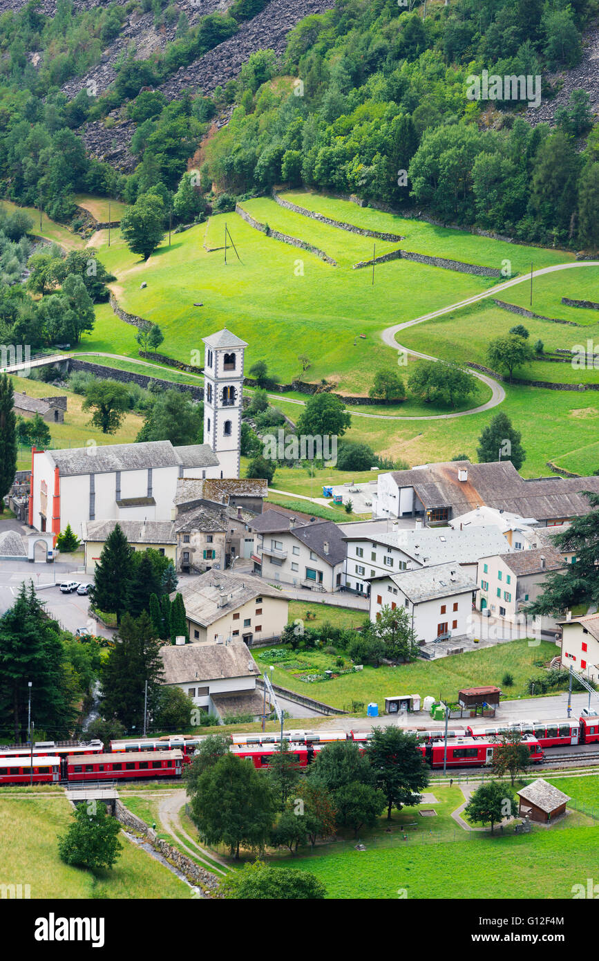 Europe, Switzerland, Graubunden, Val Poschiavo, Brusio, railway train ...
