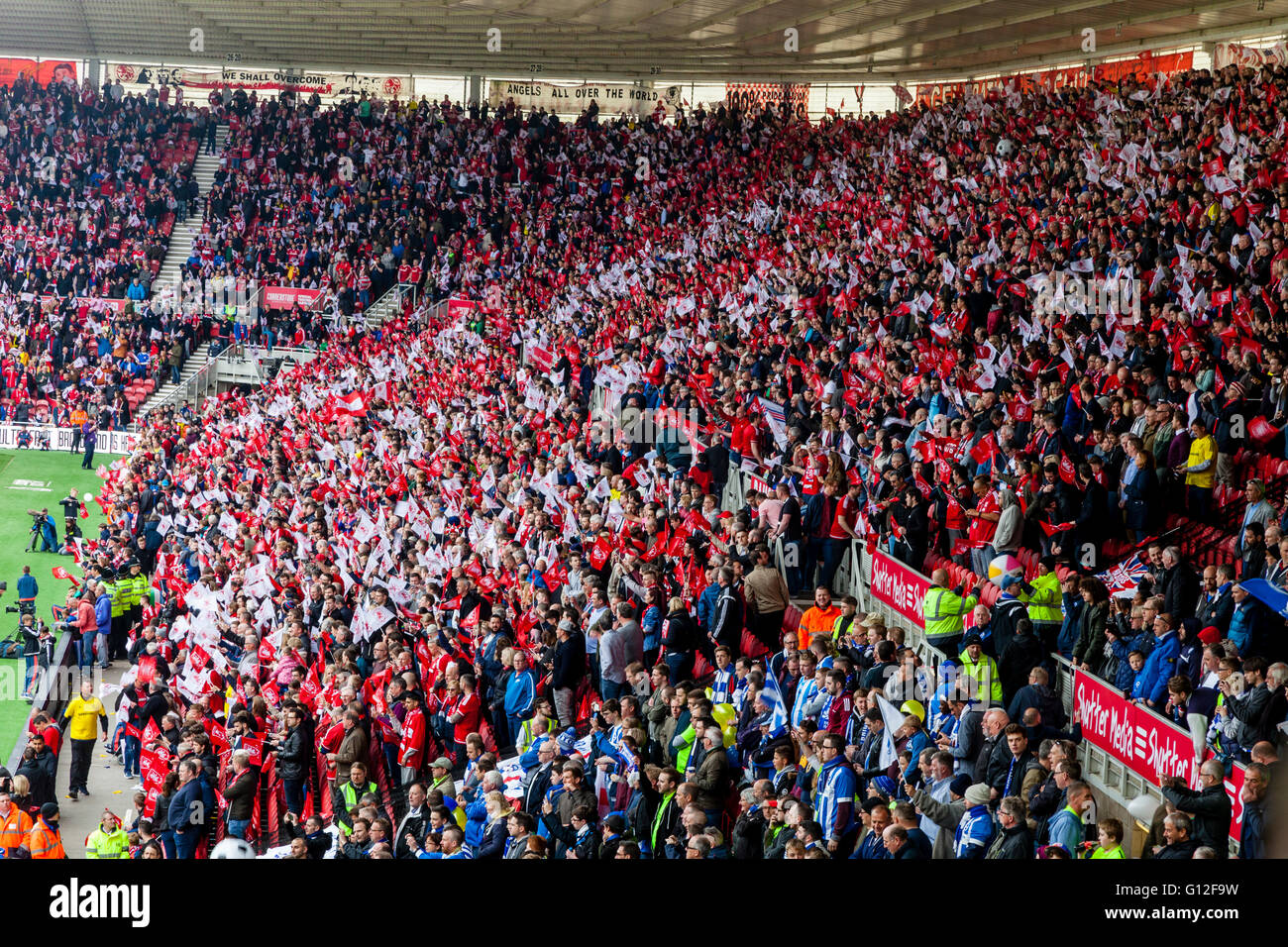 Middlesborough FC Football Fans Waving Flags At The Riverside Stadium ...