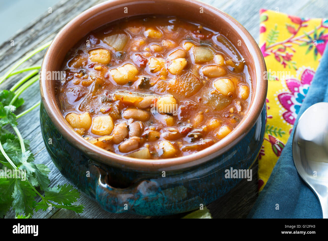 Vegan style mexican posole with hominy and pinto beans Stock Photo - Alamy