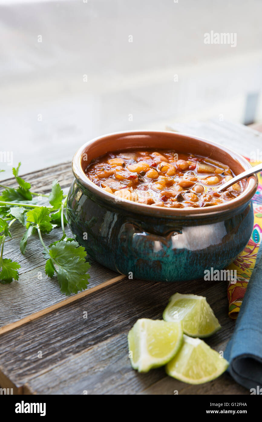 Vegan style mexican posole with hominy and pento beans Stock Photo - Alamy