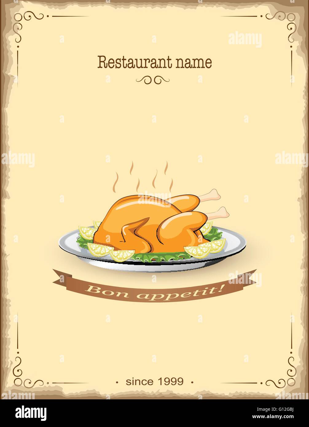 vector illustration restaurant menu with chicken on the vintage ...