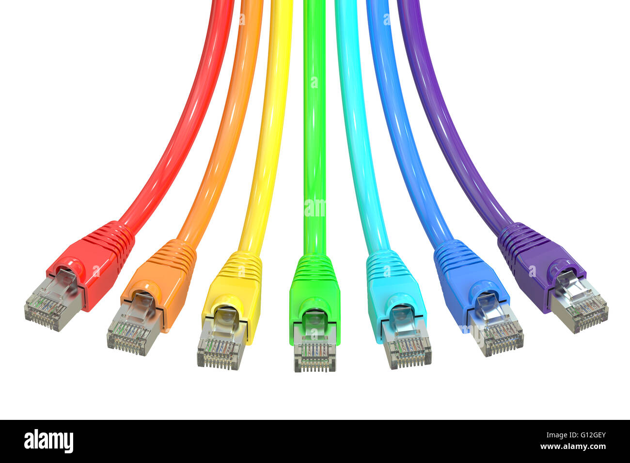 colored computer network cables, 3D rendering isolated on white ...
