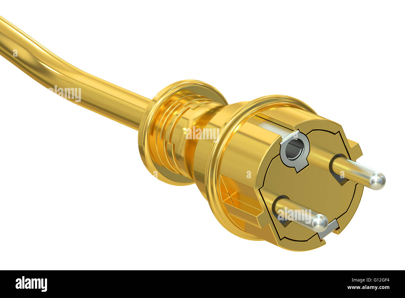 Golden electric plug, 3D rendering isolated on white background Stock ...