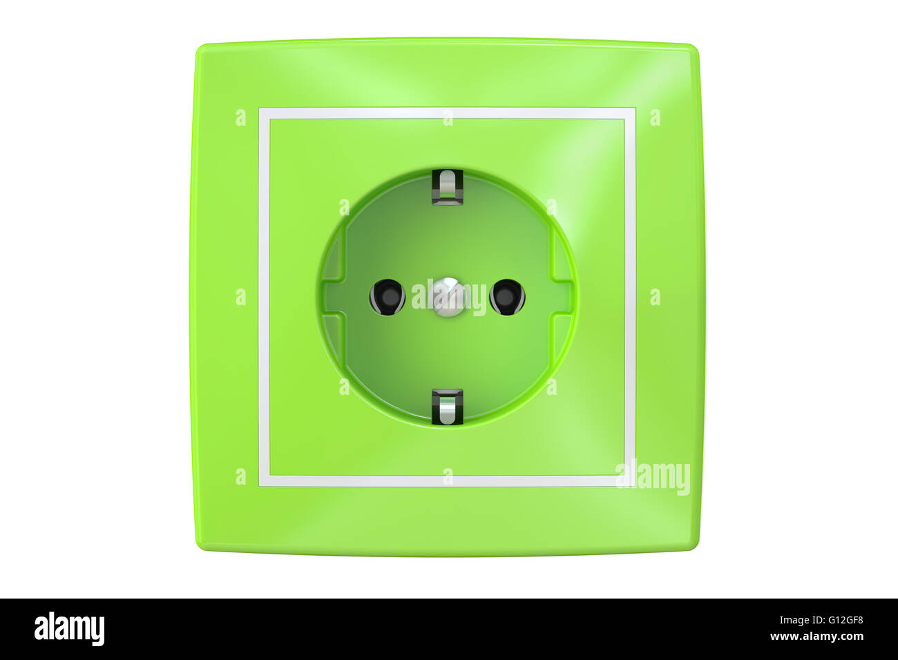 Green electric socket, green energy concept. 3D rendering isolated on ...