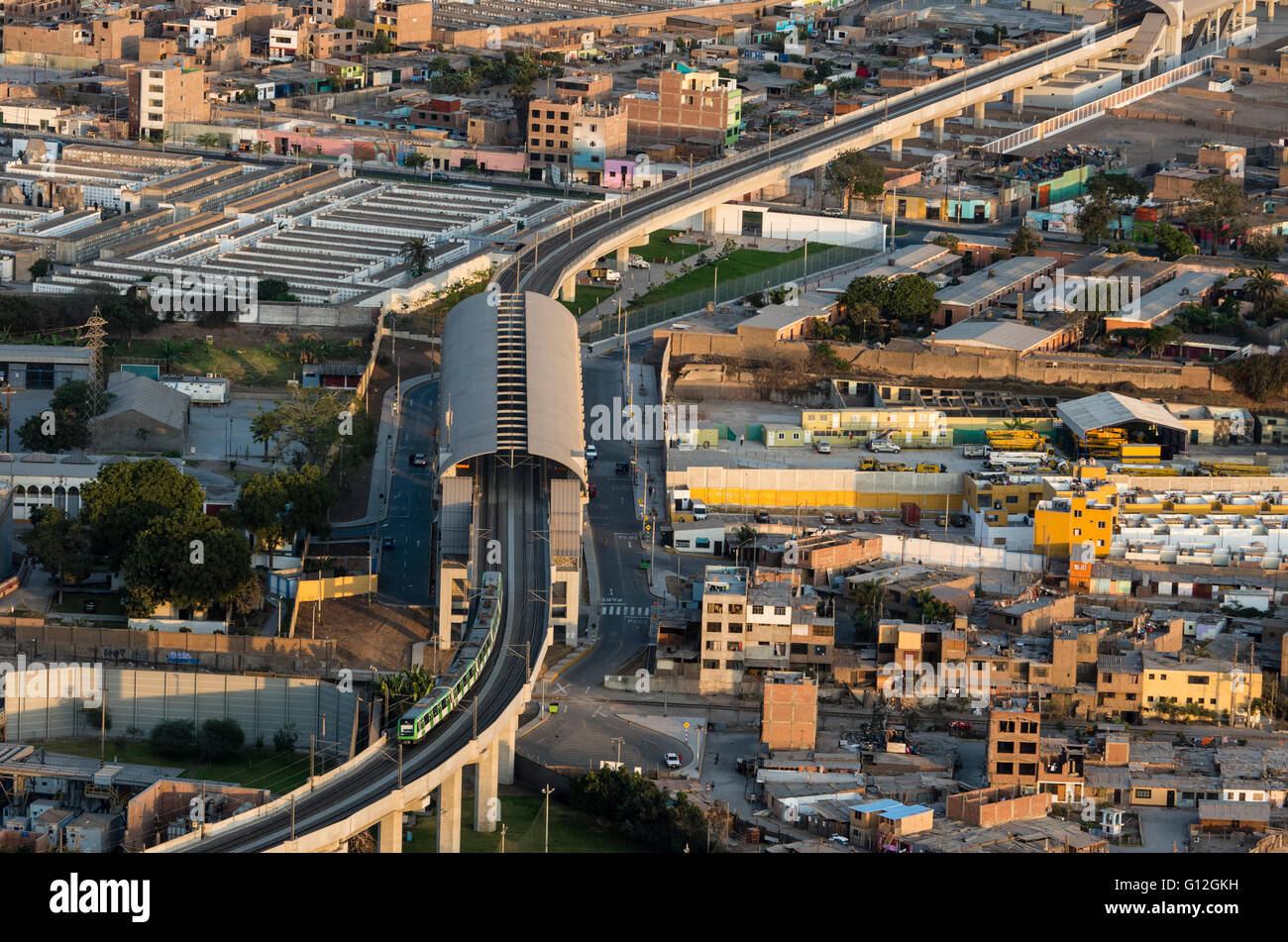 Aerial view of the Metro line 1 in Lima city. Peru Stock Photo - Alamy