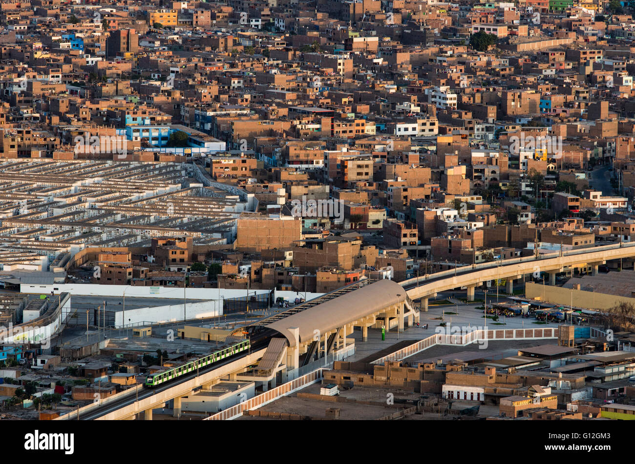 Aerial view of the Metro line 1 in Lima city. Peru Stock Photo - Alamy