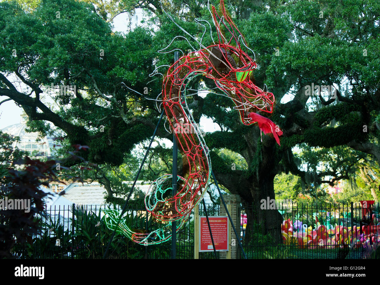 Chinese wire dragon figure on display at New Orleans' City Park during ...