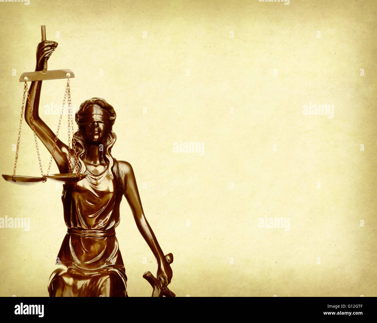 Statue of justice on old paper background, law concept Stock Photo - Alamy