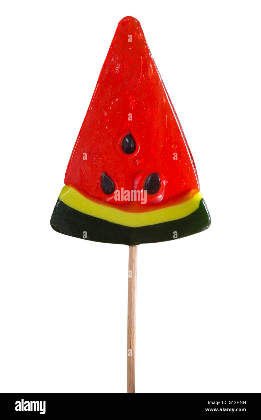 Lollipop in the form of a watermelon isolated over white background ...