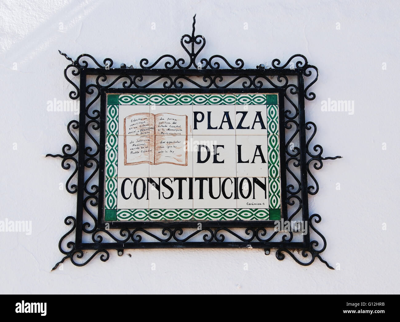 Constitution Square name plaque on the wall (Plaza de la Constitucion ...