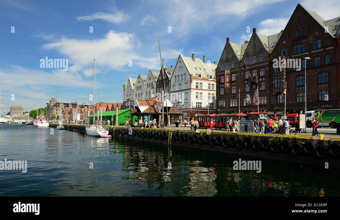 Waterside buildings in Bryggen, the old part of Bergen around the ...